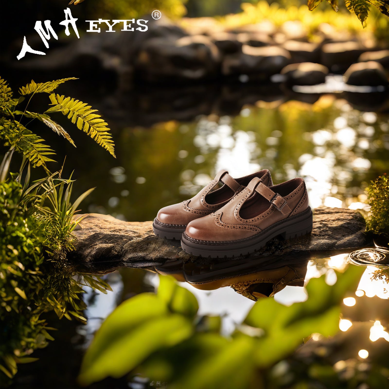 Discover the Elegance of TMA EYES Chunky Platform T-Strap Hollowed-Out